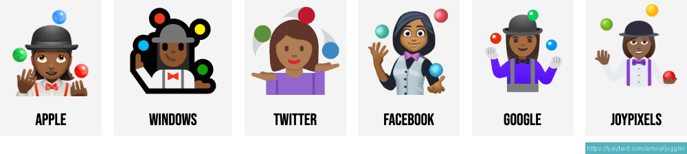 🤹 Juggling emojis 🤹🏻🤹🏼🤹🏽🤹🏾🤹🏿🤹‍♂️🤹‍♀️