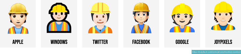 👷 Construction worker emojis 👷🏻👷🏼👷🏽👷🏾👷🏿👷‍♂️👷‍♀️