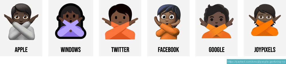 🙅 Person gesturing NO emojis 🙅🏻🙅🏼🙅🏽🙅🏾🙅🏿🙅‍♂️🙅‍♀️