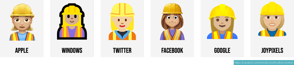 👷 Construction worker emojis 👷🏻👷🏼👷🏽👷🏾👷🏿👷‍♂️👷‍♀️