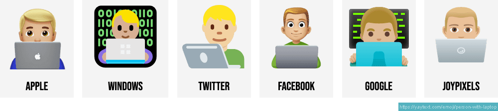 🧑‍💻 Technologist w/ laptop emojis 🧑🏻‍💻🧑🏼‍💻🧑🏽‍💻🧑🏾‍💻🧑🏿‍💻👨‍💻👩‍💻