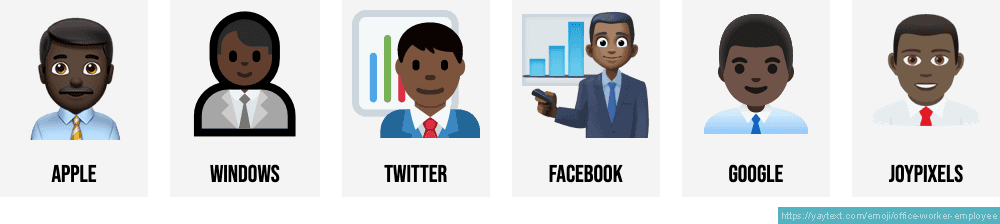 🧑‍💼 Office worker emojis 🧑🏻‍💼🧑🏼‍💼🧑🏽‍💼🧑🏾‍💼🧑🏿‍💼👨‍💼👩‍💼