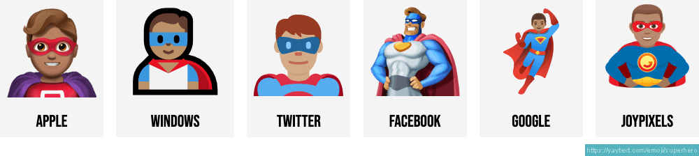 🦸 Superhero emojis 🦸🏻🦸🏼🦸🏽🦸🏾🦸🏿🦸‍♂️🦸‍♀️