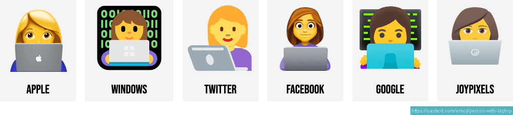 🧑‍💻 Technologist w/ laptop emojis 🧑🏻‍💻🧑🏼‍💻🧑🏽‍💻🧑🏾‍💻🧑🏿‍💻👨‍💻👩‍💻