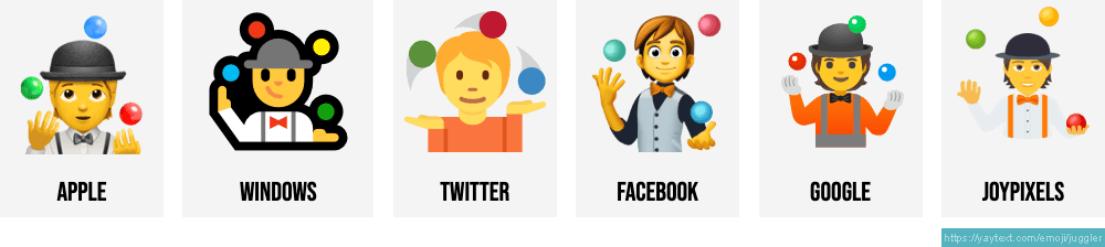 🤹 Juggling emojis 🤹🏻🤹🏼🤹🏽🤹🏾🤹🏿🤹‍♂️🤹‍♀️