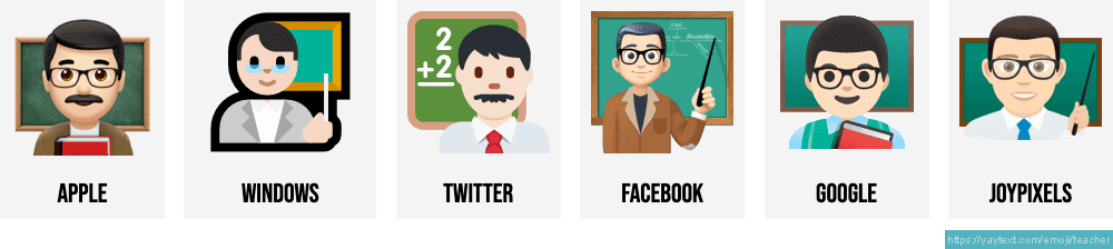 🧑‍🏫 Teacher emojis 🧑🏻‍🏫🧑🏼‍🏫🧑🏽‍🏫🧑🏾‍🏫🧑🏿‍🏫👨‍🏫👩‍🏫