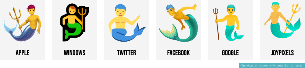 🧜 Mermaid & Merman emojis 🧜🏻🧜🏼🧜🏽🧜🏾🧜🏿🧜‍♂️🧜‍♀️