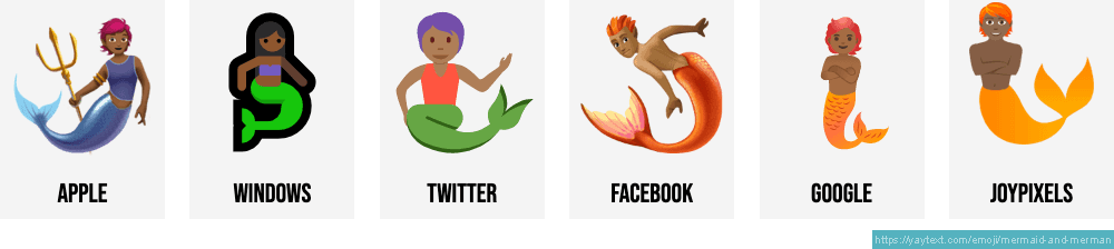 🧜 Mermaid & Merman emojis 🧜🏻🧜🏼🧜🏽🧜🏾🧜🏿🧜‍♂️🧜‍♀️