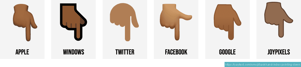 👇 Backhand index pointing down emojis 👇🏻👇🏼👇🏽👇🏾👇🏿