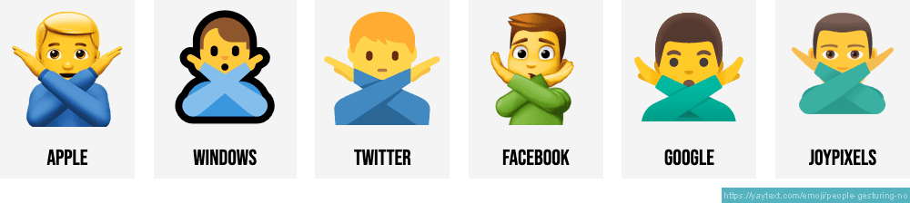 🙅 Person gesturing NO emojis 🙅🏻🙅🏼🙅🏽🙅🏾🙅🏿🙅‍♂️🙅‍♀️