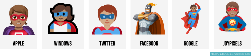 🦸 Superhero emojis 🦸🏻🦸🏼🦸🏽🦸🏾🦸🏿🦸‍♂️🦸‍♀️