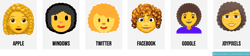 👩 Woman emojis (w/ 35+ skin & hair colors combos) 👩🏻👩🏼‍🦰👩🏽‍🦱👩🏾‍🦳👩🏿‍🦲👱🏻‍♀️