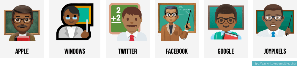 🧑‍🏫 Teacher emojis 🧑🏻‍🏫🧑🏼‍🏫🧑🏽‍🏫🧑🏾‍🏫🧑🏿‍🏫👨‍🏫👩‍🏫