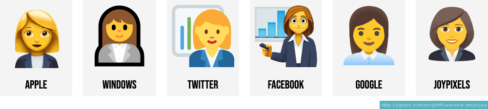 🧑‍💼 Office worker emojis 🧑🏻‍💼🧑🏼‍💼🧑🏽‍💼🧑🏾‍💼🧑🏿‍💼👨‍💼👩‍💼