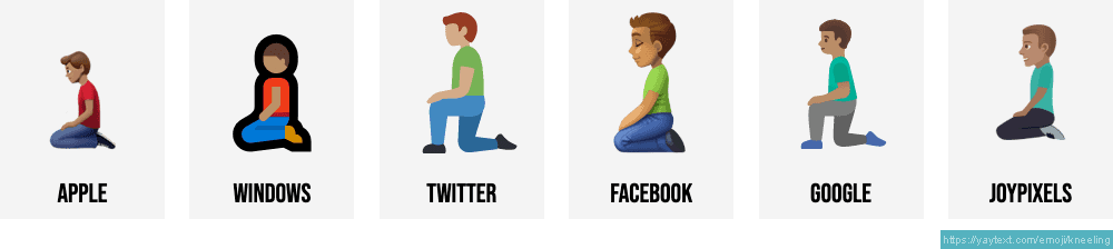 🧎 Kneeling emojis 🧎🏻🧎🏼🧎🏽🧎🏾🧎🏿🧎‍♂️🧎‍♀️