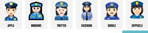👮 Police officer emojis 👮🏻👮🏼👮🏽👮🏾👮🏿👮‍♂️👮‍♀️