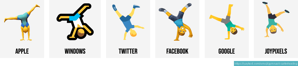 🤸 Person cartwheeling emojis 🤸🏻🤸🏼🤸🏽🤸🏾🤸🏿🤸‍♂️🤸‍♀️