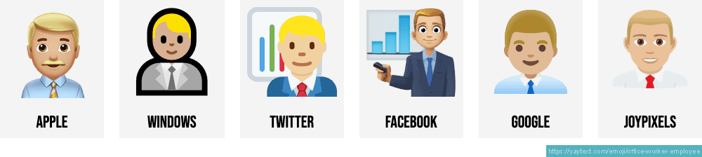 🧑‍💼 Office worker emojis 🧑🏻‍💼🧑🏼‍💼🧑🏽‍💼🧑🏾‍💼🧑🏿‍💼👨‍💼👩‍💼