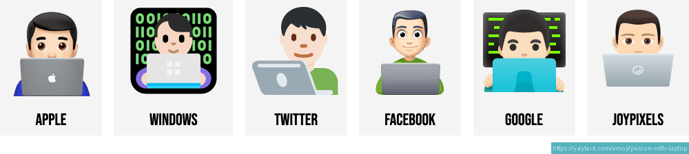 🧑‍💻 Technologist w/ laptop emojis 🧑🏻‍💻🧑🏼‍💻🧑🏽‍💻🧑🏾‍💻🧑🏿‍💻👨‍💻👩‍💻