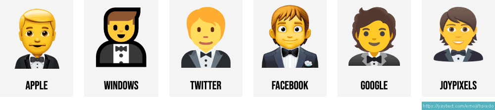🤵 Tuxedo wearing emojis 🤵🏻🤵🏼🤵🏽🤵🏾🤵🏿🤵‍♂️🤵‍♀️