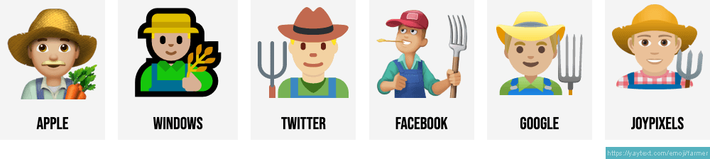 🧑‍🌾 Farmer emojis 🧑🏻‍🌾🧑🏼‍🌾🧑🏽‍🌾🧑🏾‍🌾🧑🏿‍🌾👨‍🌾👩‍🌾