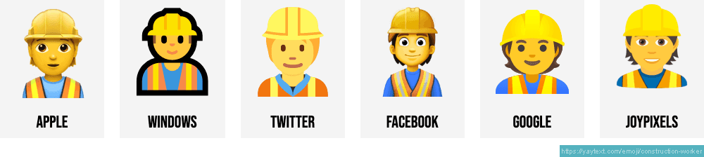 👷 Construction worker emojis 👷🏻👷🏼👷🏽👷🏾👷🏿👷‍♂️👷‍♀️