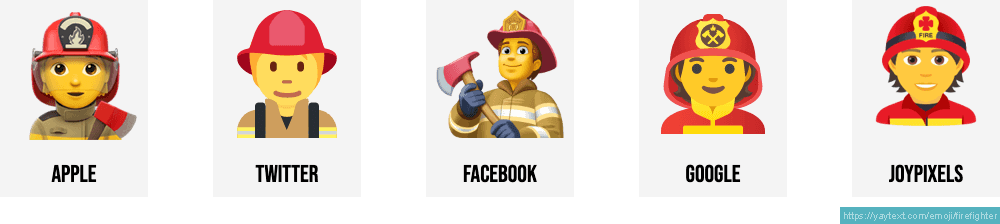 🧑‍🚒 Firefighter emojis 🧑🏻‍🚒🧑🏼‍🚒🧑🏽‍🚒🧑🏾‍🚒🧑🏿‍🚒👨‍🚒👩‍🚒