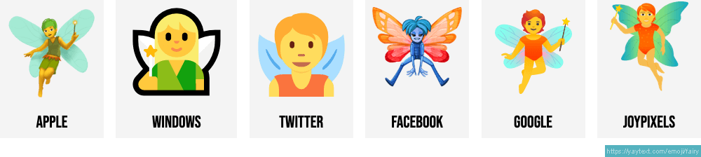 🧚 Fairy emojis 🧚🏻🧚🏼🧚🏽🧚🏾🧚🏿🧚‍♂️🧚‍♀️