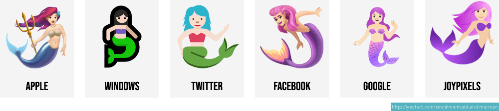 🧜 Mermaid & Merman emojis 🧜🏻🧜🏼🧜🏽🧜🏾🧜🏿🧜‍♂️🧜‍♀️