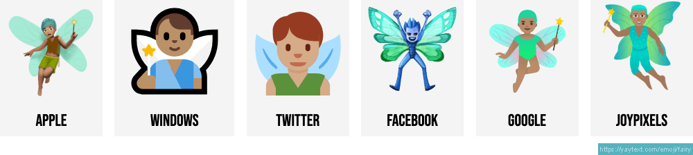 🧚 Fairy emojis 🧚🏻🧚🏼🧚🏽🧚🏾🧚🏿🧚‍♂️🧚‍♀️