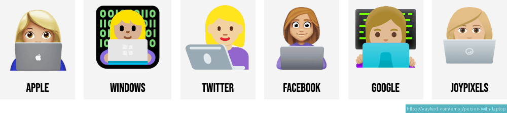 🧑‍💻 Technologist w/ laptop emojis 🧑🏻‍💻🧑🏼‍💻🧑🏽‍💻🧑🏾‍💻🧑🏿‍💻👨‍💻👩‍💻