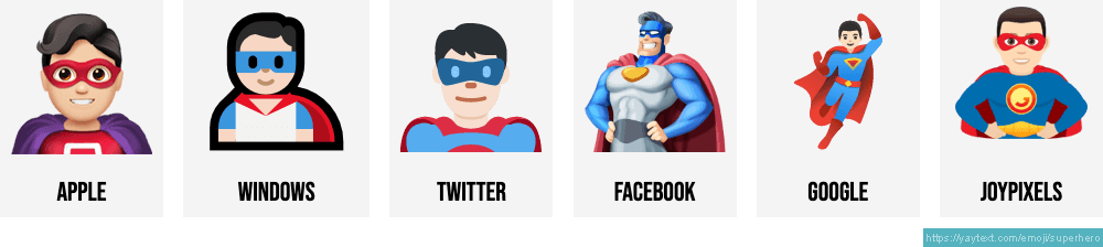 🦸 Superhero emojis 🦸🏻🦸🏼🦸🏽🦸🏾🦸🏿🦸‍♂️🦸‍♀️