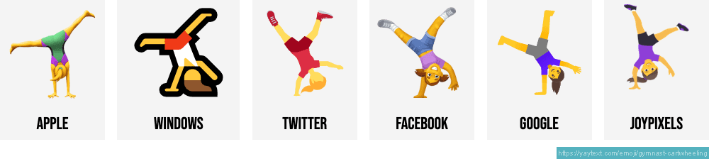 🤸 Person cartwheeling emojis 🤸🏻🤸🏼🤸🏽🤸🏾🤸🏿🤸‍♂️🤸‍♀️