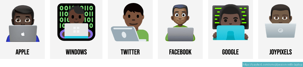 🧑‍💻 Technologist w/ laptop emojis 🧑🏻‍💻🧑🏼‍💻🧑🏽‍💻🧑🏾‍💻🧑🏿‍💻👨‍💻👩‍💻