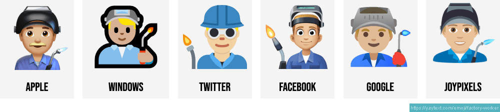🧑‍🏭 Factory worker emojis 🧑🏻‍🏭🧑🏼‍🏭🧑🏽‍🏭🧑🏾‍🏭🧑🏿‍🏭👨‍🏭👩‍🏭