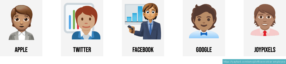 🧑‍💼 Office worker emojis 🧑🏻‍💼🧑🏼‍💼🧑🏽‍💼🧑🏾‍💼🧑🏿‍💼👨‍💼👩‍💼