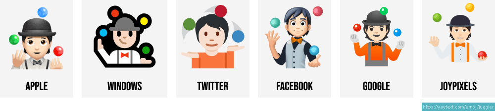 🤹 Juggling emojis 🤹🏻🤹🏼🤹🏽🤹🏾🤹🏿🤹‍♂️🤹‍♀️