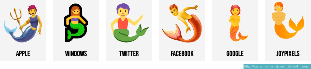 🧜 Mermaid & Merman emojis 🧜🏻🧜🏼🧜🏽🧜🏾🧜🏿🧜‍♂️🧜‍♀️