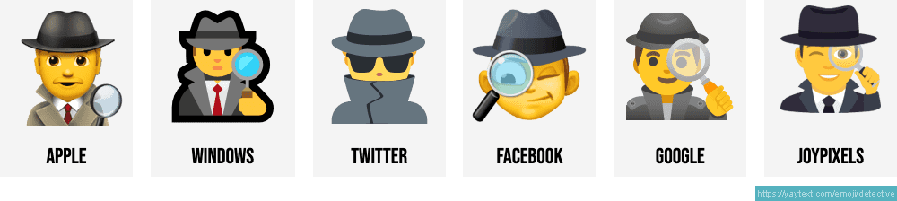 🕵️ Detective emojis 🕵🏻🕵🏼🕵🏽🕵🏾🕵🏿🕵️‍♂️🕵️‍♀️
