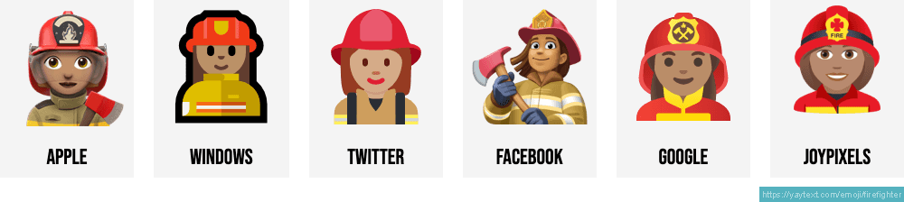 🧑‍🚒 Firefighter emojis 🧑🏻‍🚒🧑🏼‍🚒🧑🏽‍🚒🧑🏾‍🚒🧑🏿‍🚒👨‍🚒👩‍🚒