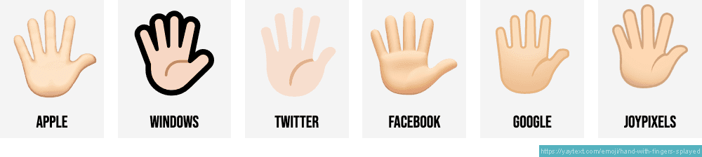 🖐️ Hand with fingers splayed emojis 🖐🏻🖐🏼🖐🏽🖐🏾🖐🏿